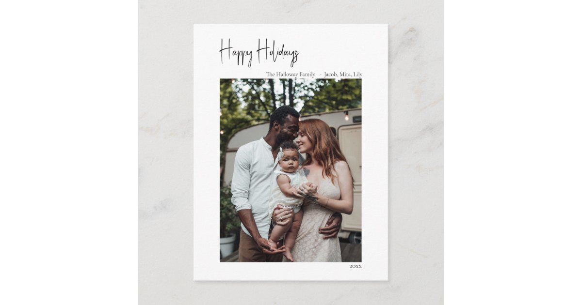 Modern Script Happy Holidays Vertical Single Photo Holiday Postcard ...