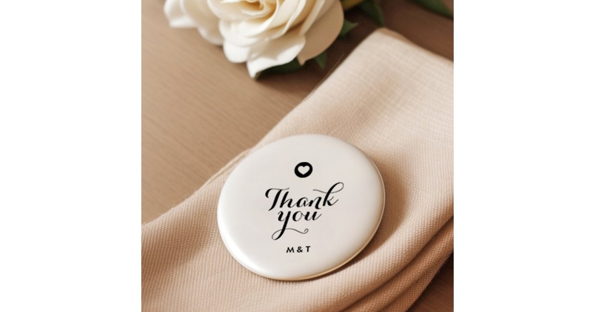 Modern Script Heart Monogram Thank You Pin Button | Zazzle