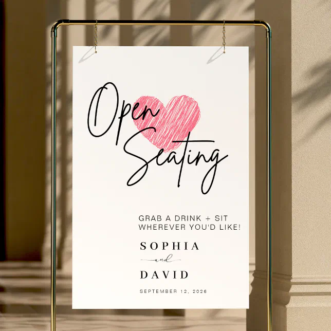 Modern Script Heart Open Seating Wedding Sign | Zazzle