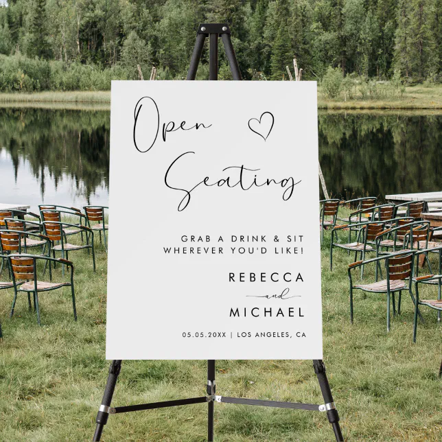 Modern Script Heart Open Seating Wedding Sign | Zazzle