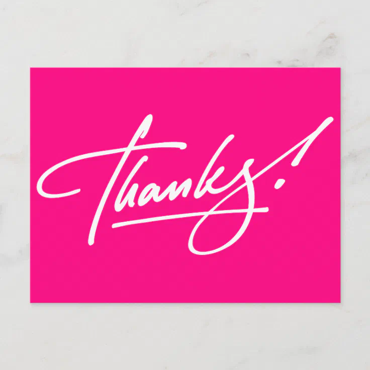 Modern Script Hot Pink Thank You Card | Zazzle