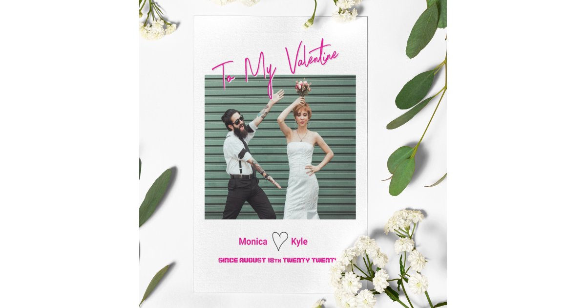 Modern Script Hot Pink Valentine Custom Photo Card | Zazzle