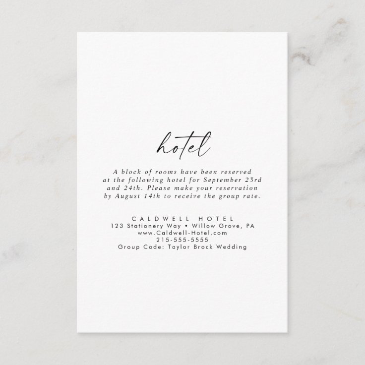 Modern Script Hotel Enclosure Card | Zazzle