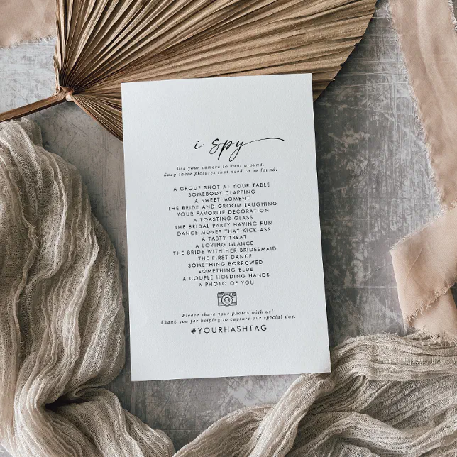Modern Script I Spy Wedding Photo Scavenger Hunt Flyer | Zazzle