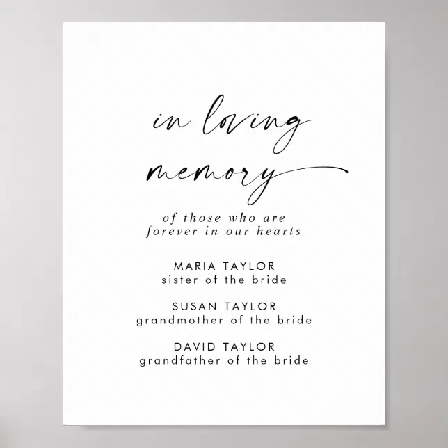 Modern Script In Loving Memory Wedding Memorial Poster | Zazzle