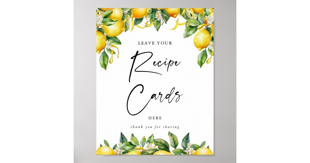 Modern Script Lemon Citrus Recipe Cards Sign | Zazzle