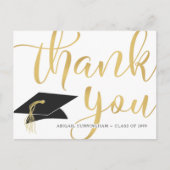 Modern Script Metallic Gold Graduation Thank You Postcard | Zazzle