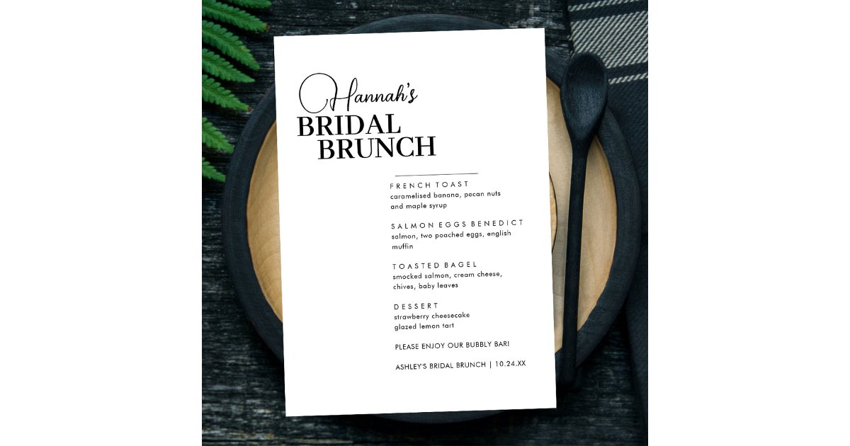Modern Script Minimal Bridal Brunch Menu | Zazzle