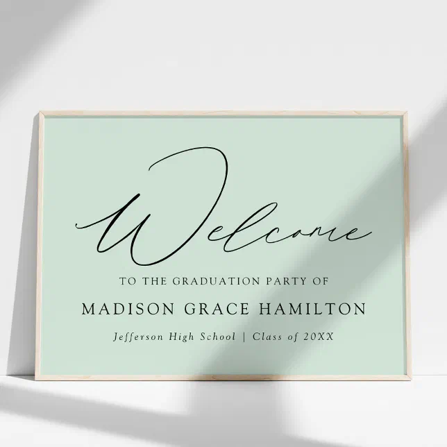 Modern Script Mint Green Welcome Graduation Party Poster | Zazzle
