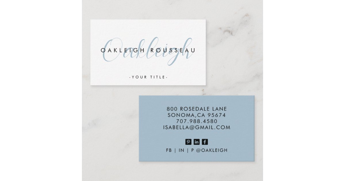 Modern Script Monogram Dusty Blue Business Card | Zazzle