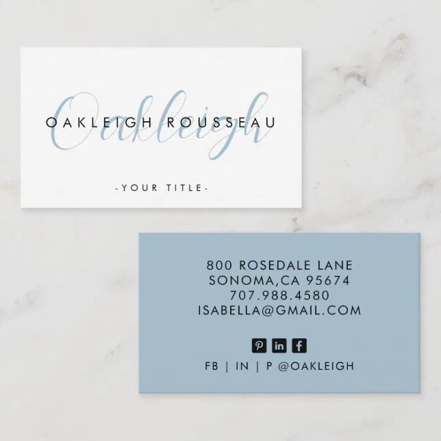 Modern Script Monogram Dusty Blue Business Card | Zazzle