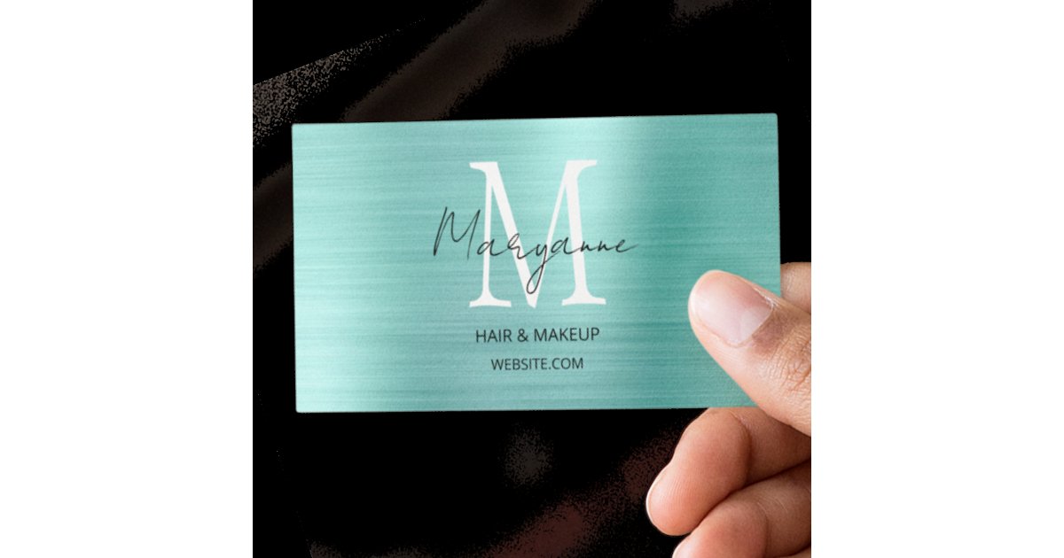 Modern Script Monogram Turquoise Business Card | Zazzle