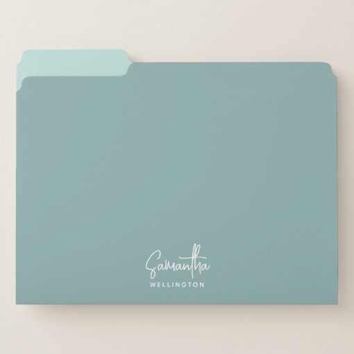 Modern Script Monogram Turquoise Mint Green Name File Folder | Zazzle