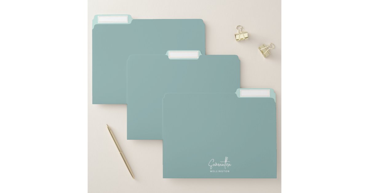 Modern Script Monogram Turquoise Mint Green Name File Folder | Zazzle