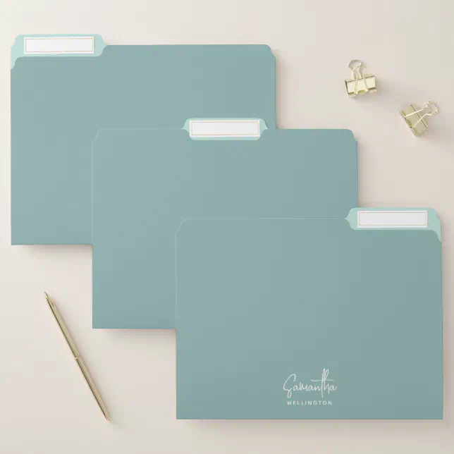 Modern Script Monogram Turquoise Mint Green Name File Folder | Zazzle