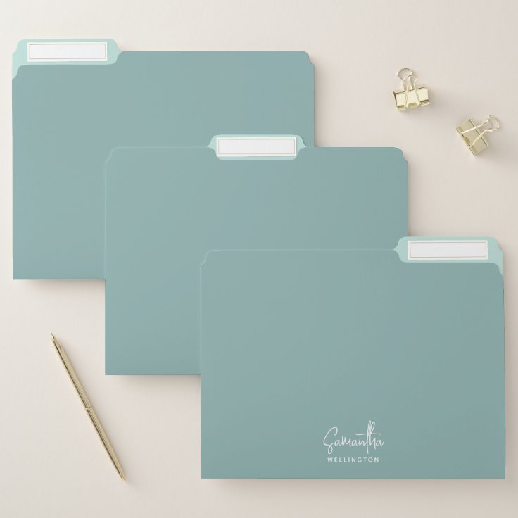 Modern Script Monogram Turquoise Mint Green Name File Folder | Zazzle