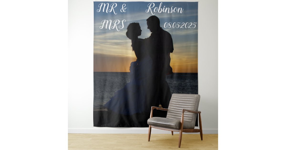 Modern Script Mr & Mrs Wedding Backdrop banner | Zazzle