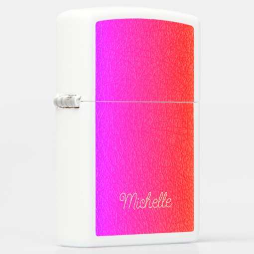 Modern script name personalized hot pink gradient zippo lighter | Zazzle