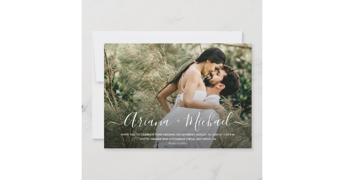 Modern Script Names Custom Photo Wedding Invitation | Zazzle