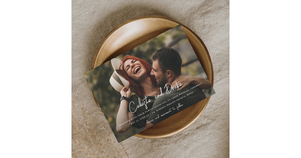 Modern Script Names Photo Wedding Magnetic Invitation | Zazzle