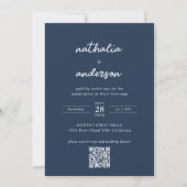 Modern Script Navy Blue Photo QR Code Wedding Invitation | Zazzle