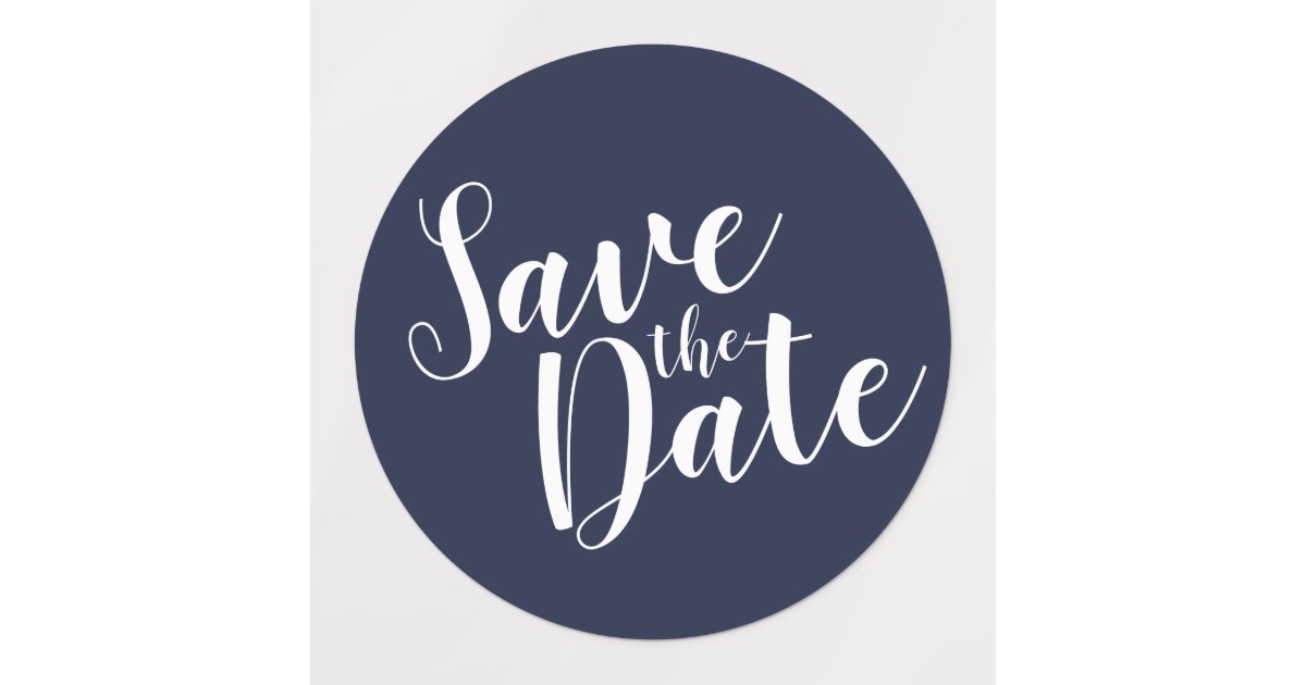 Modern Script Navy Blue Wedding Save the Date Labe Labels | Zazzle