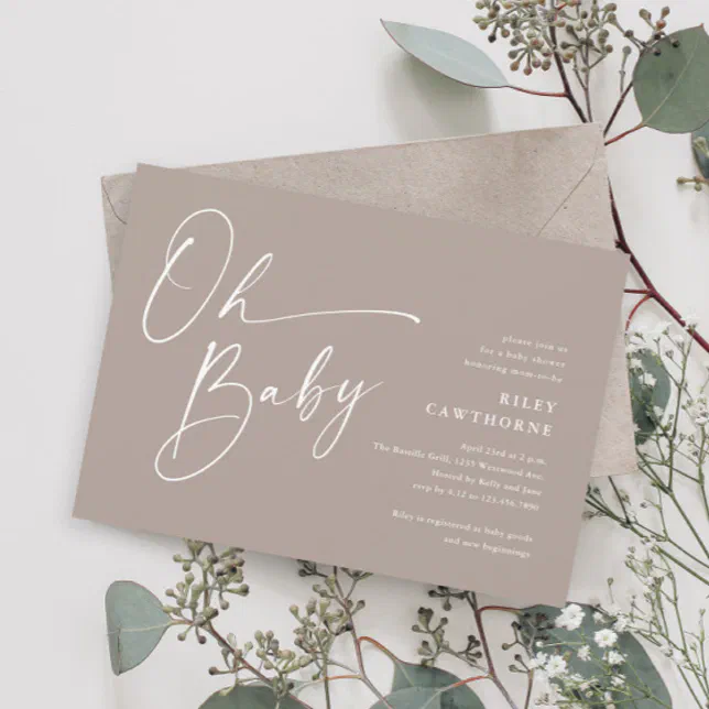 Modern Script Neutral Oh Baby Shower Invitation | Zazzle