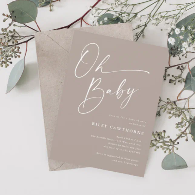 Modern Script Neutral Oh Baby Shower Invitation | Zazzle