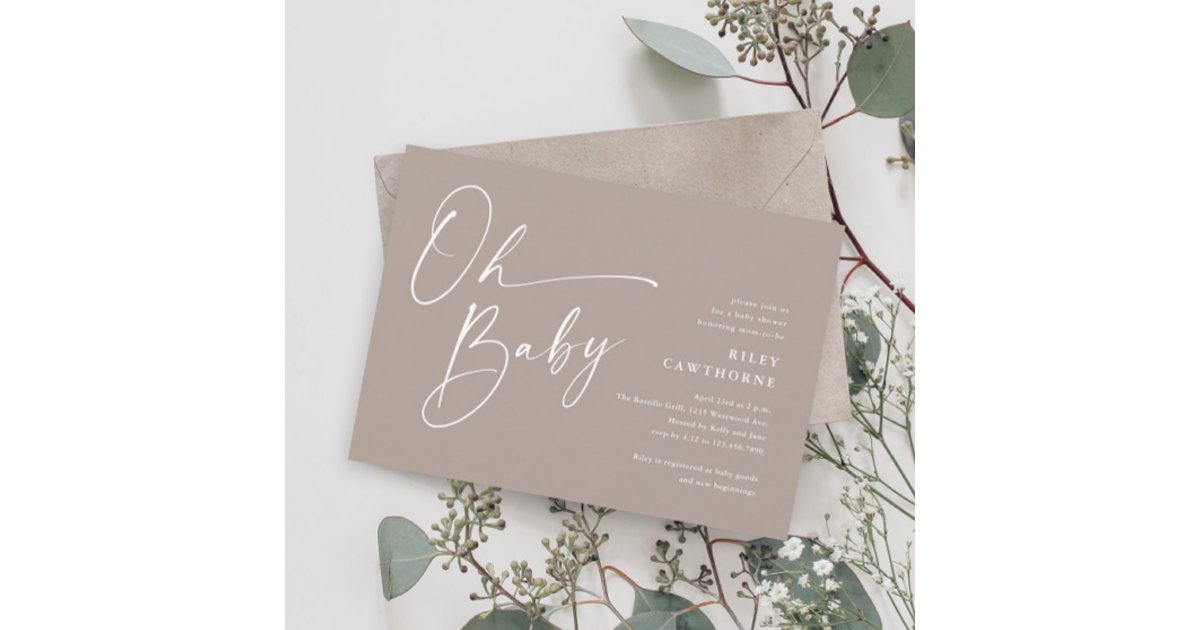 Modern Script Neutral Oh Baby Shower Invitation | Zazzle