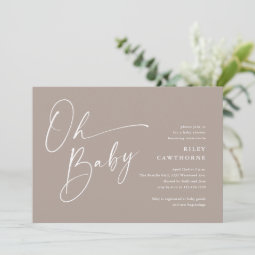 Modern Script Neutral Oh Baby Shower Invitation | Zazzle