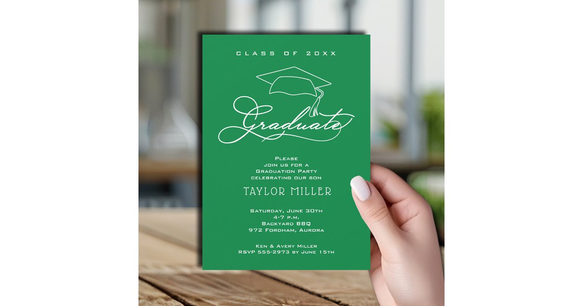 Modern Script on Bright Green Graduation Invitation | Zazzle