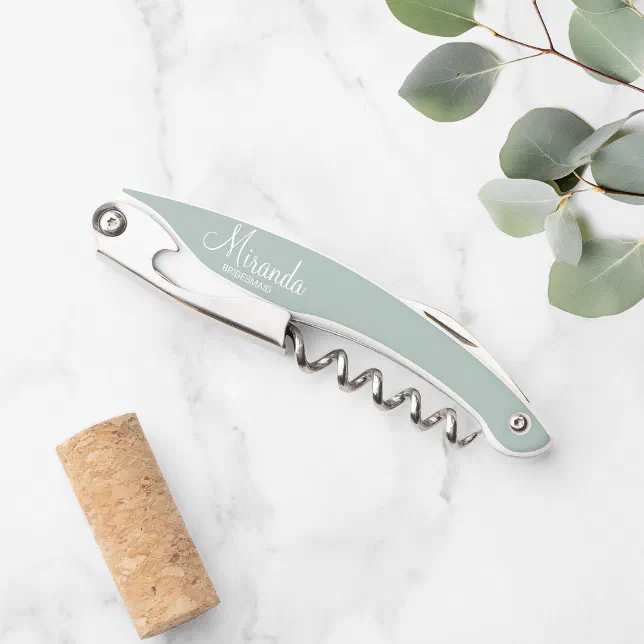 Modern Script Personalized Bridesmaid Waiter's Corkscrew | Zazzle