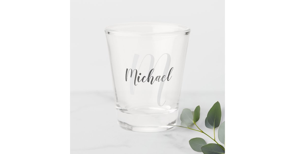 Modern Script Personalized Monogram and Name Shot Glass | Zazzle