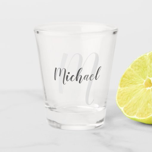 Modern Script Personalized Monogram and Name Shot Glass | Zazzle