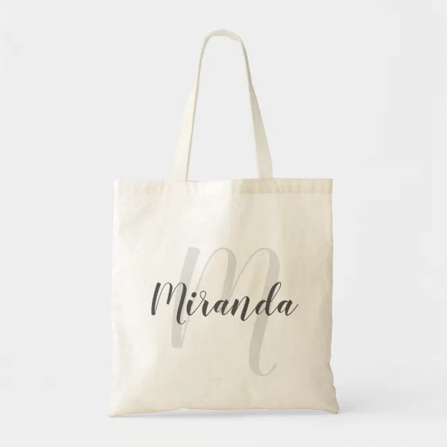 Modern Script Personalized Monogram and Name Tote Bag | Zazzle