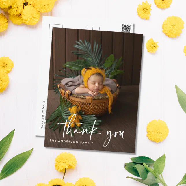 Modern Script Photo Baby Thank You Postcard | Zazzle