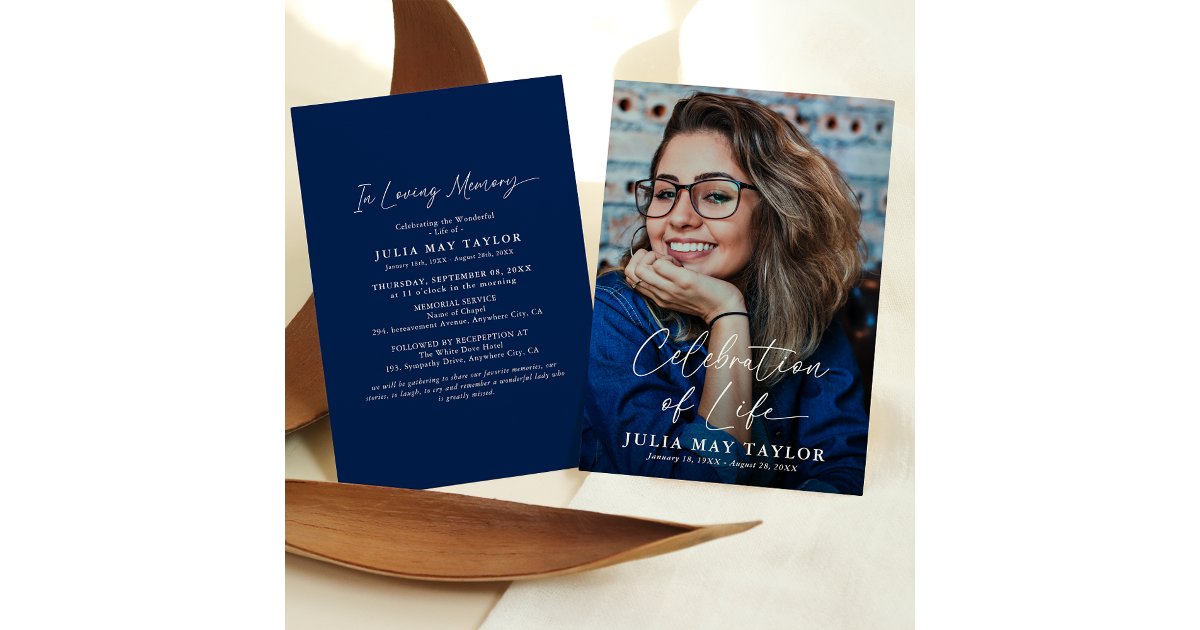 Modern Script Photo Celebration of Life Funeral Invitation | Zazzle