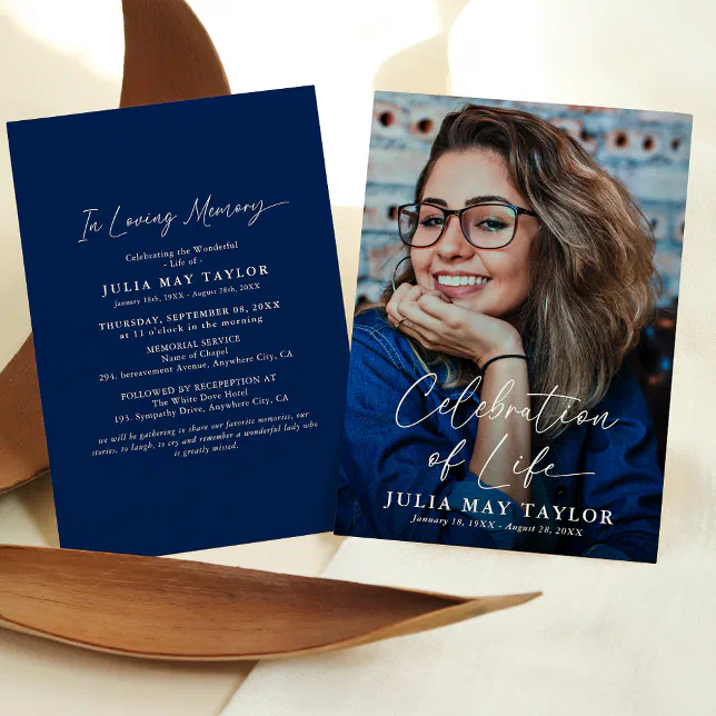 Modern Script Photo Celebration of Life Funeral Invitation | Zazzle