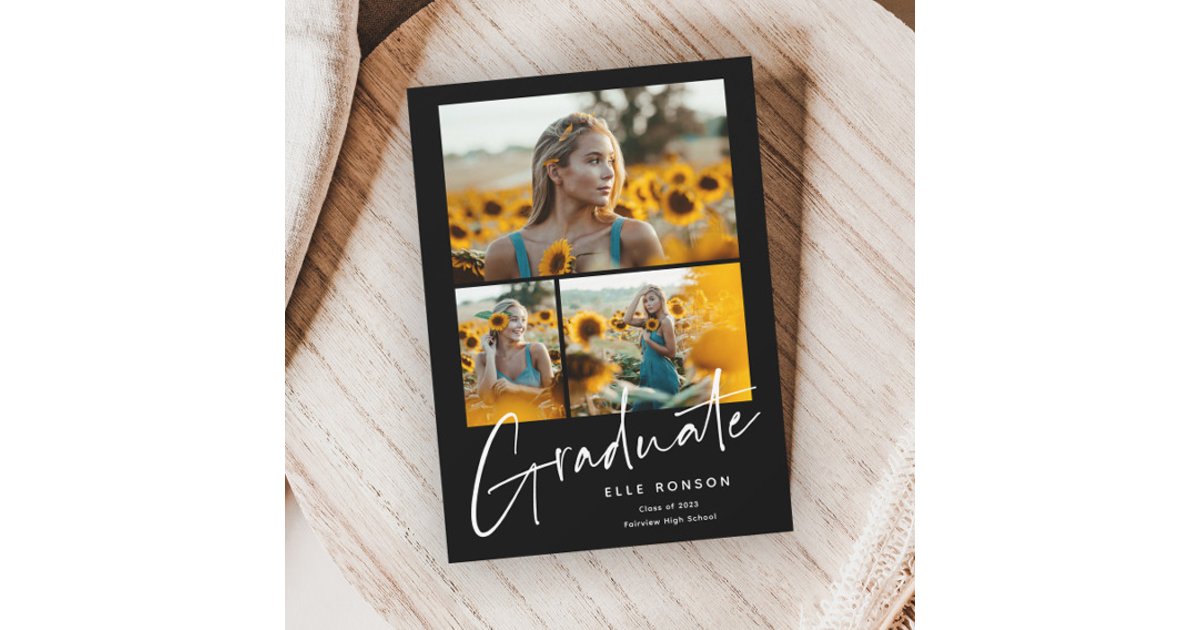 Modern Script Photo Collage Graduation Announcement | Zazzle