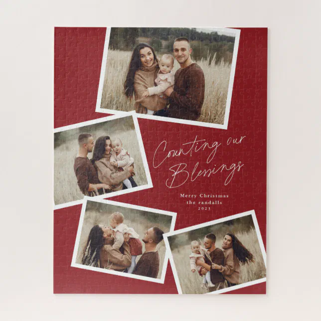 Modern Script Photo Collage Religious Christmas Jigsaw Puzzle | Zazzle