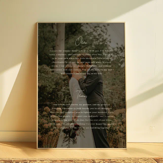 Modern Script Photo Custom Wedding Vows Poster | Zazzle