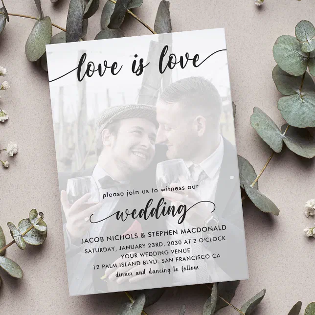 Modern Script Photo Gay Wedding Invitation Zazzle