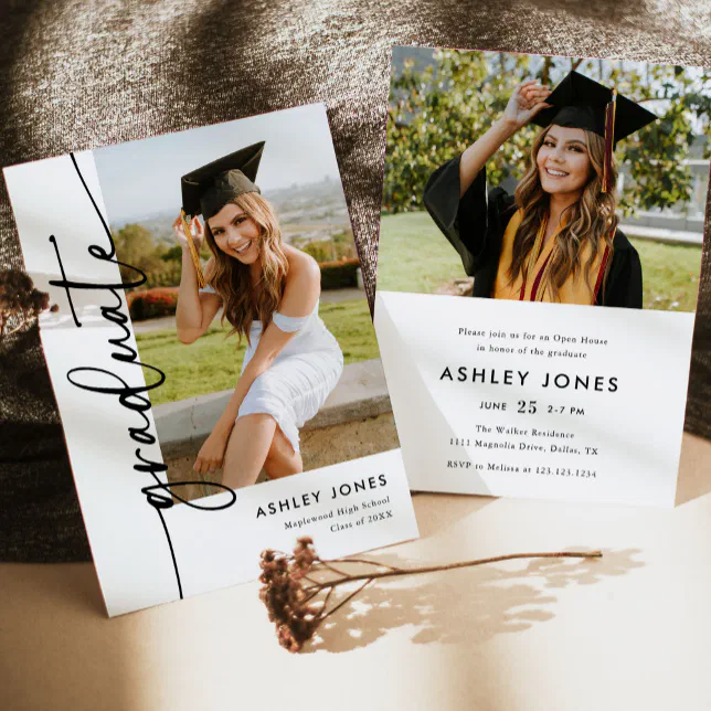 Modern Script Photo Graduation Invitation | Zazzle