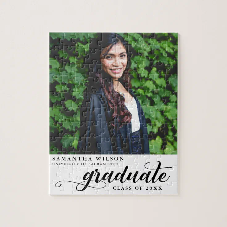 Modern Script Photo Graduation Jigsaw Puzzle | Zazzle