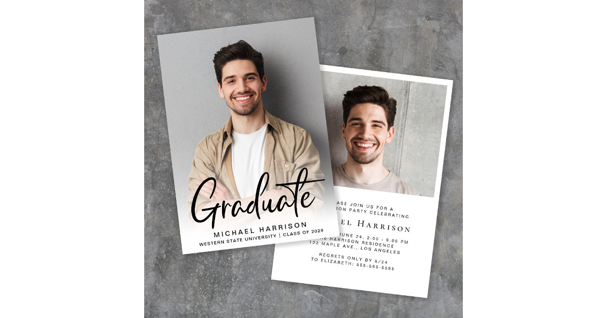 Modern Script Photo Graduation Party Invitation | Zazzle