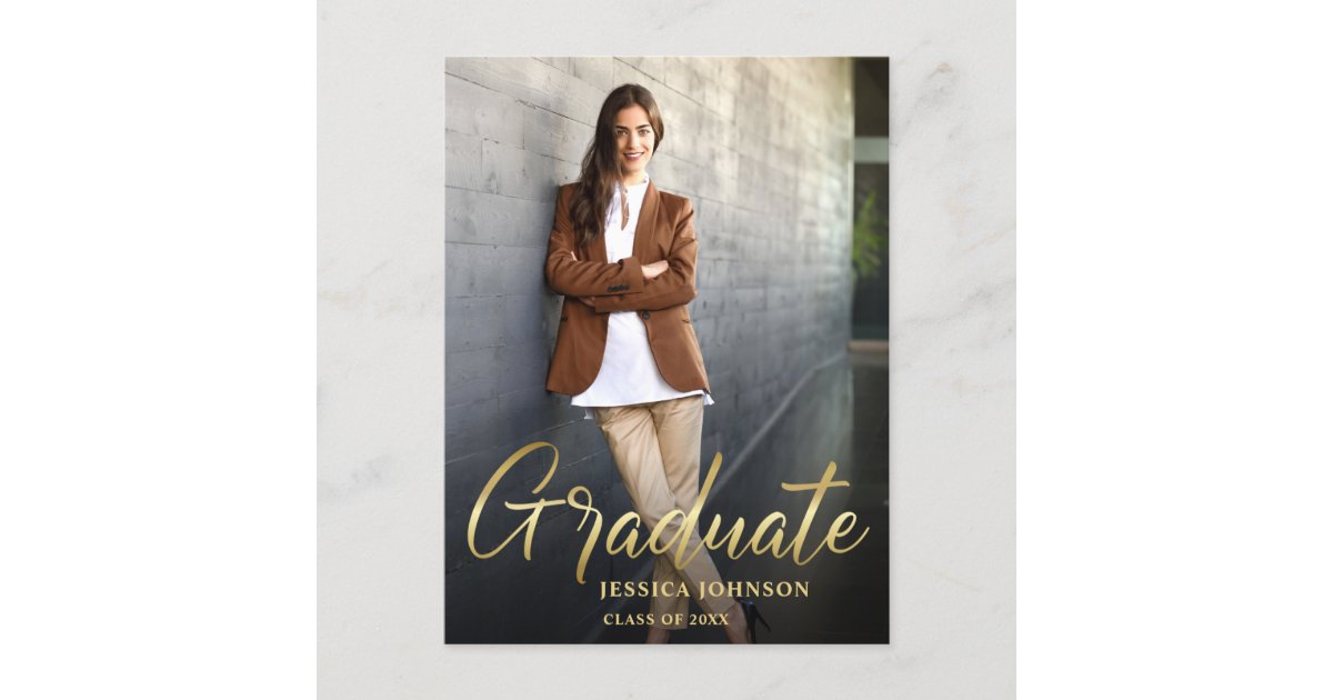 Modern Script PHOTO Graduation Party Invitation Postcard | Zazzle