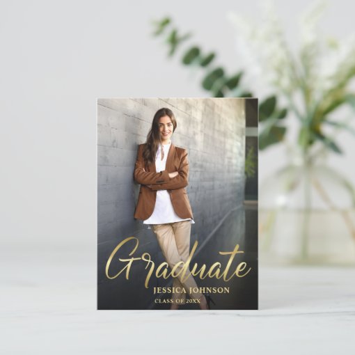Modern Script PHOTO Graduation Party Invitation Postcard | Zazzle