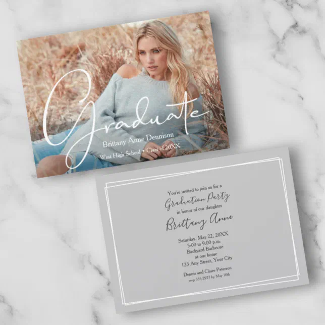 Modern Script Photo Graduation Party Invitations | Zazzle