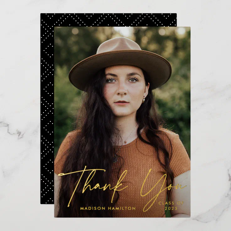 Modern Script Photo Graduation Thank You Card | Zazzle