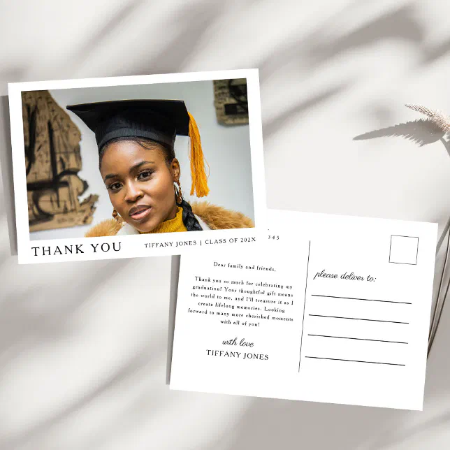 Modern Script Photo Graduation Thank You Postcard | Zazzle